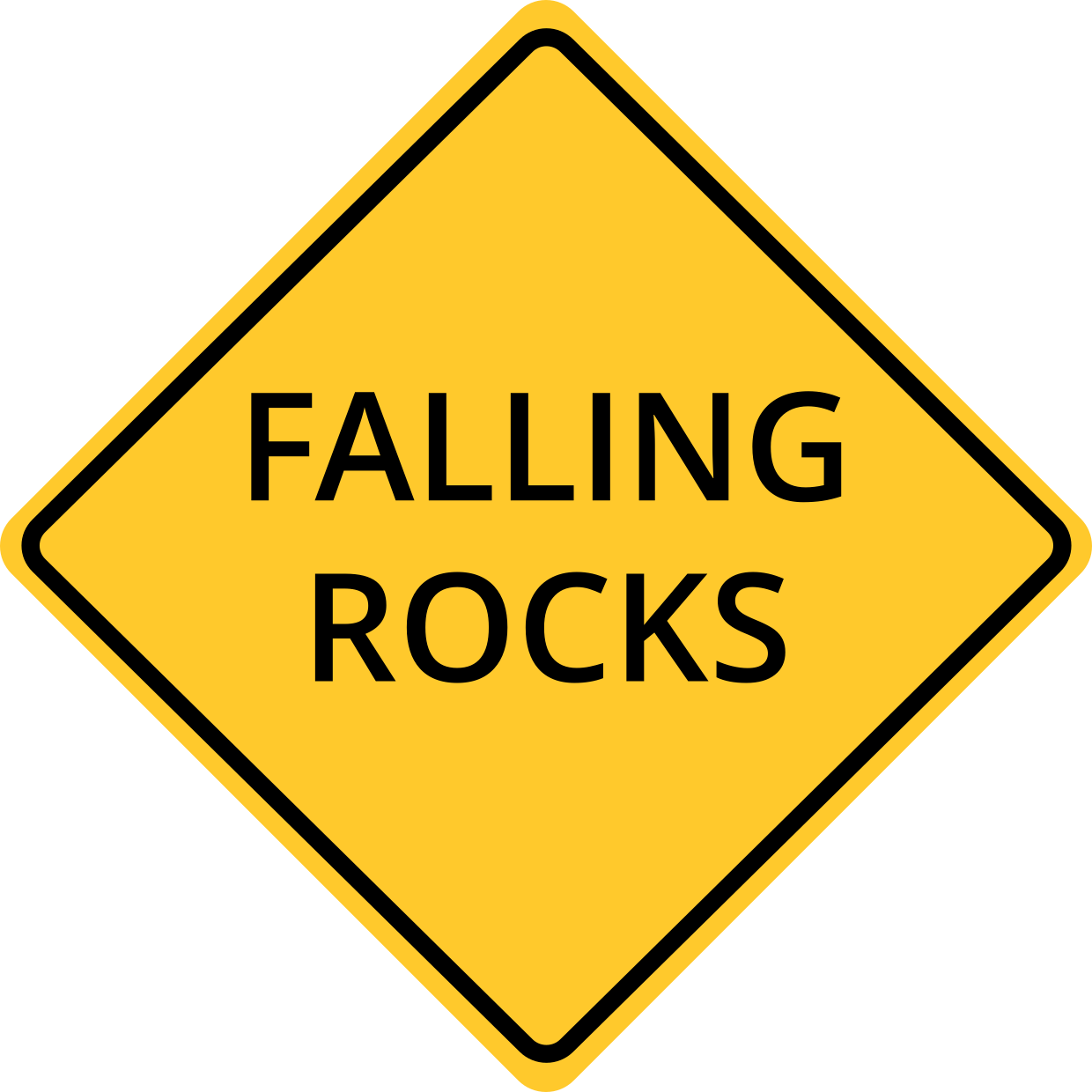 Falling Rocks Black on Yellow Warning Sign Template | Square Signs