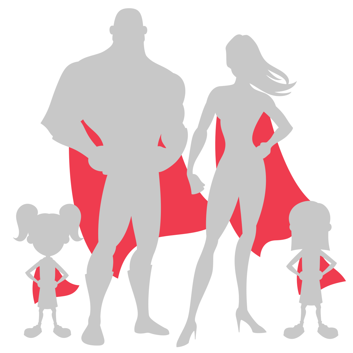 Superhero Family Silhouette With Red Capes Sign Template | Square Signs