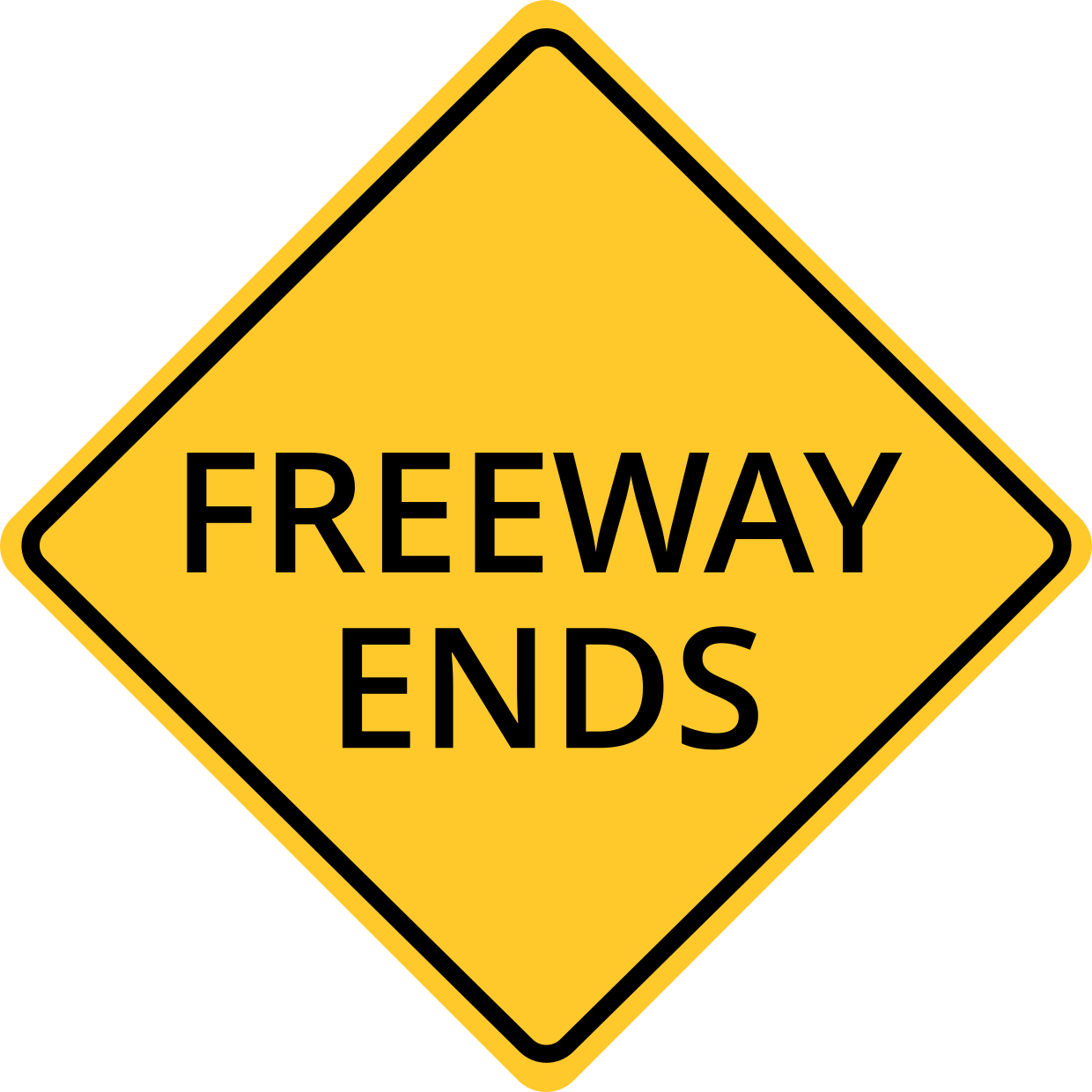 Yellow and Black Freeway Ends Warning Sign Template | Square Signs