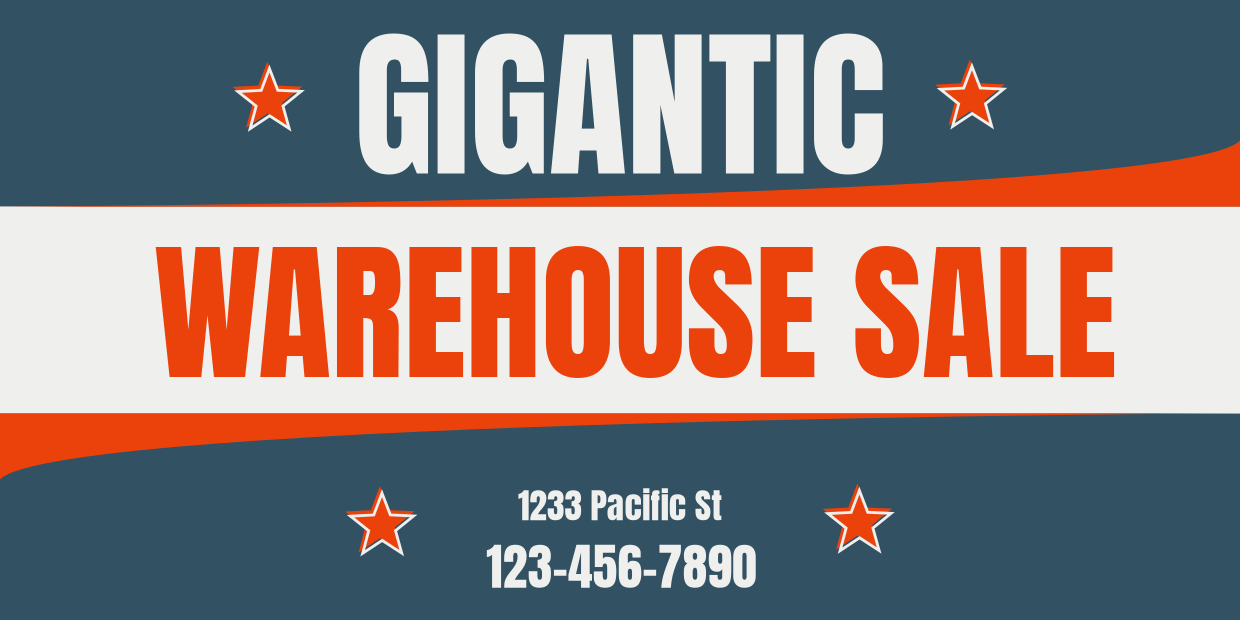 Warehouse Sale Announcement with Contact Info Sign Template | Square Signs