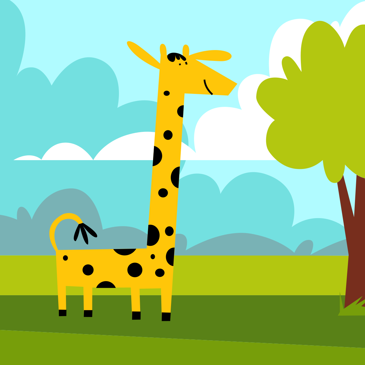 Cartoon Giraffe and Clouds Nature Template | Square Signs