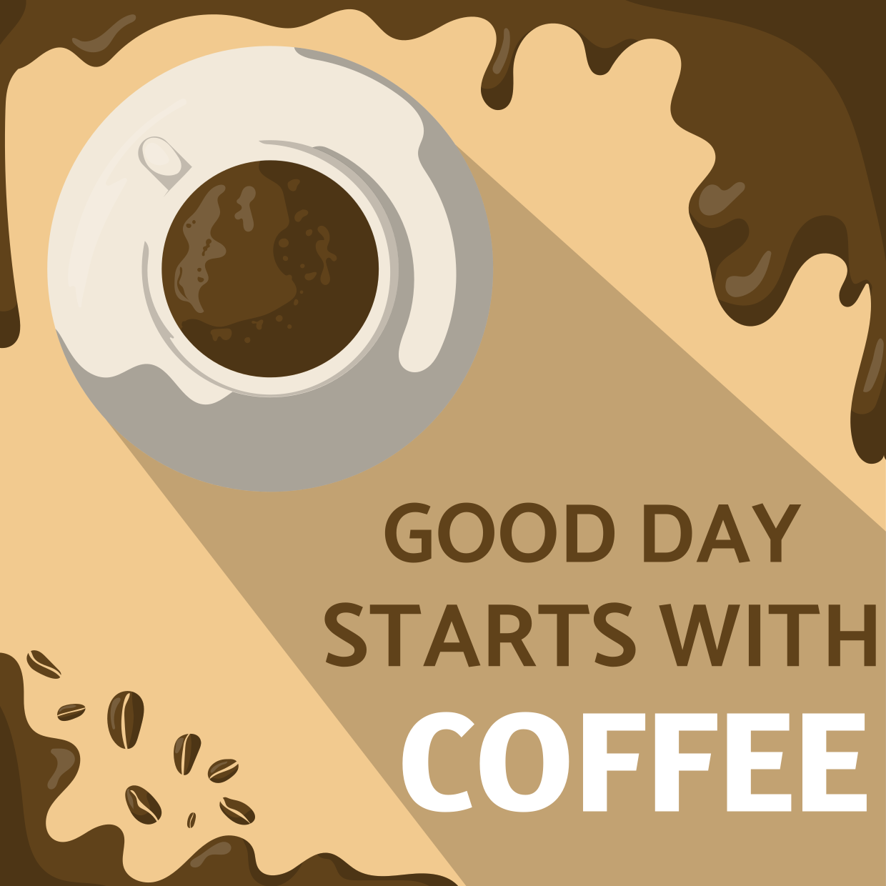Coffee Artistic Illustration and Morning Quote Sign Template | Square Signs