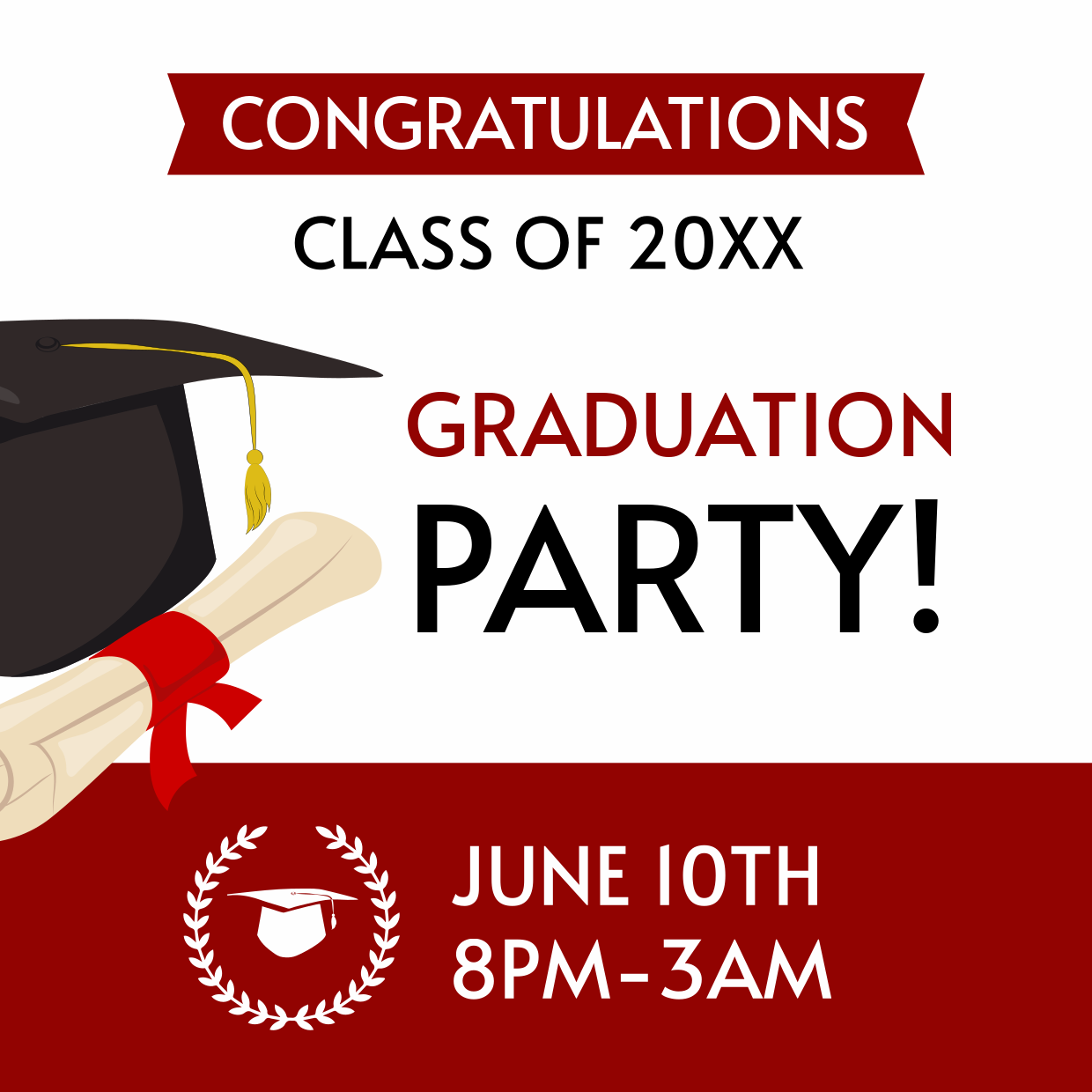 Student Cap and a Diploma on a Red Graduation Sign Template | Square Signs