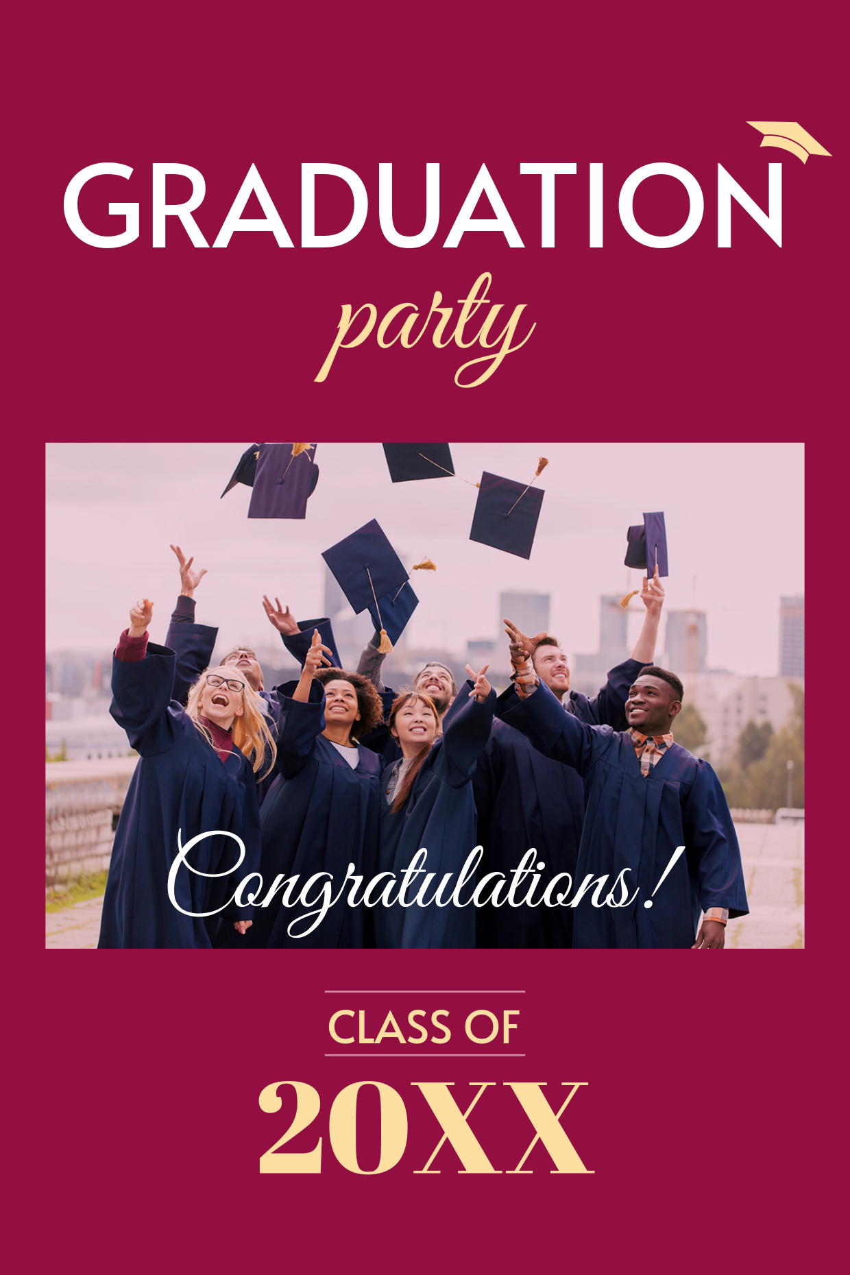 Burgundy-Themed Photographic Graduation Sign Template | Square Signs