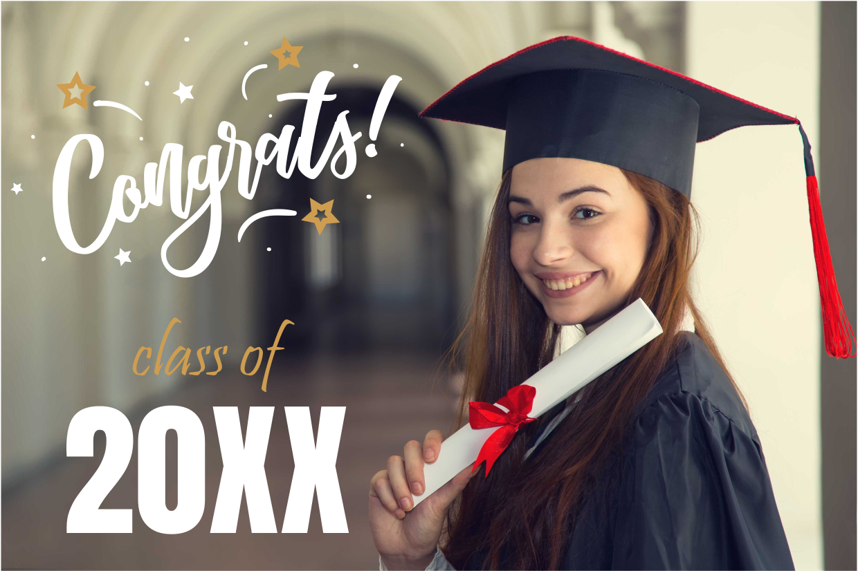 Student Holding Her Diploma Graduation Sign Template | Square Signs