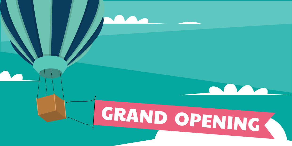 Hot Air Balloon Flying a Grand Opening Banner Sign Template | Square Signs