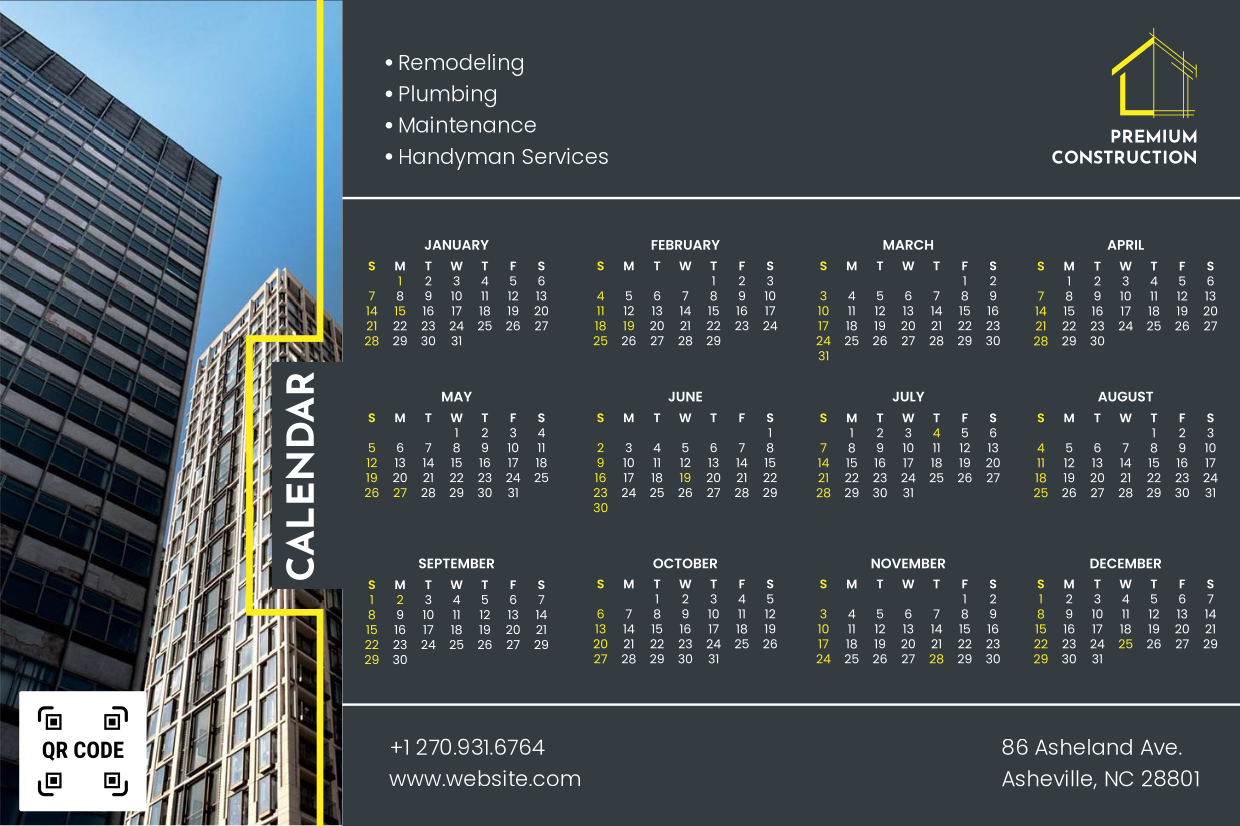 Gray and Yellow Construction Calendar Template | Square Signs