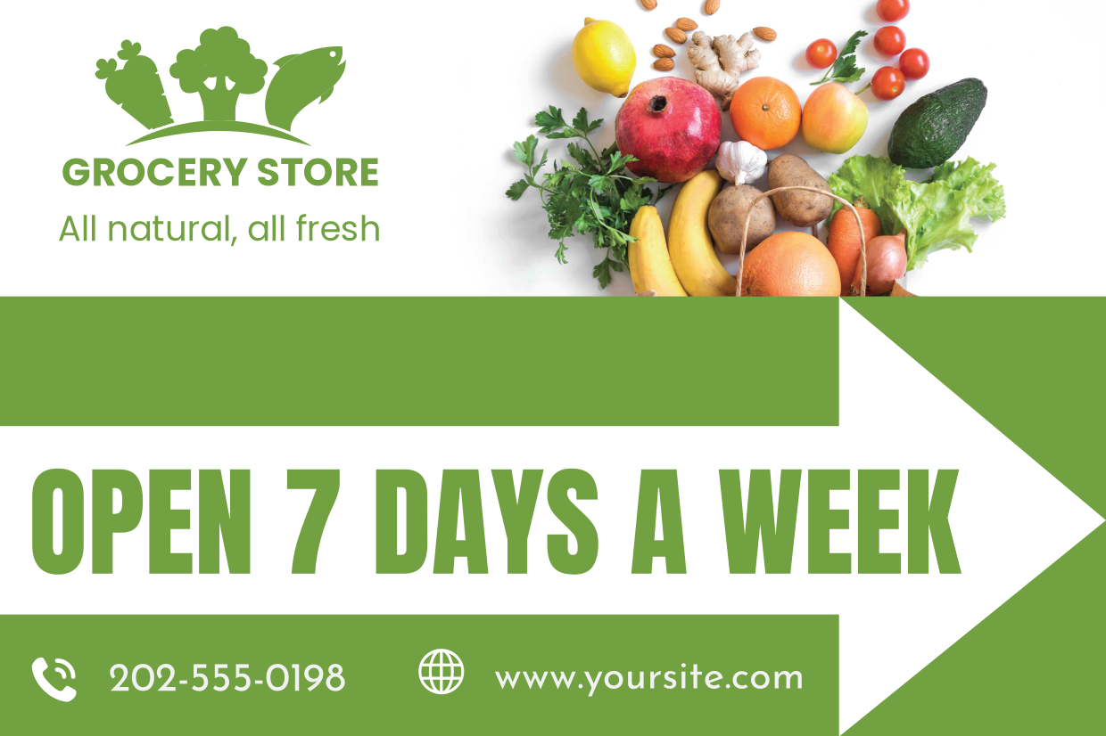 Grocery Store With Fruits and Veggies Open Sign Template | Square Signs