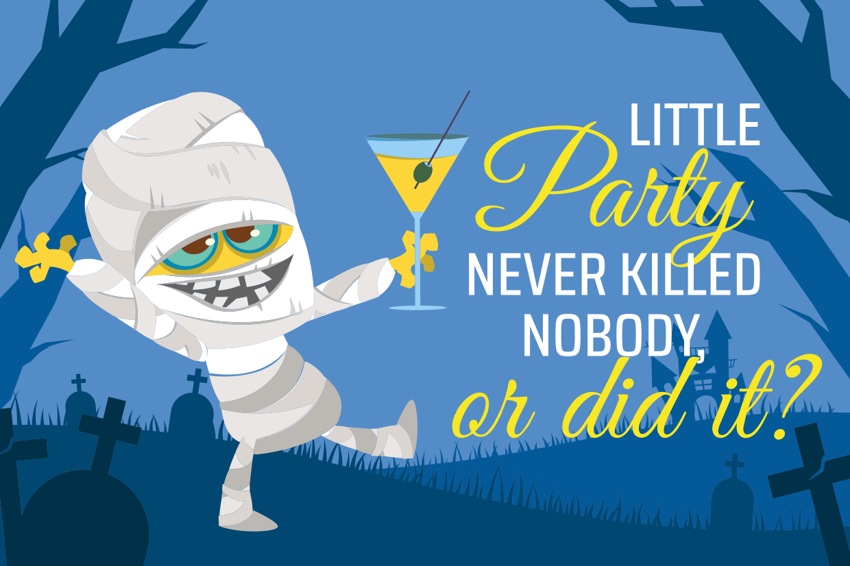 Woozy Mummy With a Cocktail Halloween Party Sign Template | Square Signs
