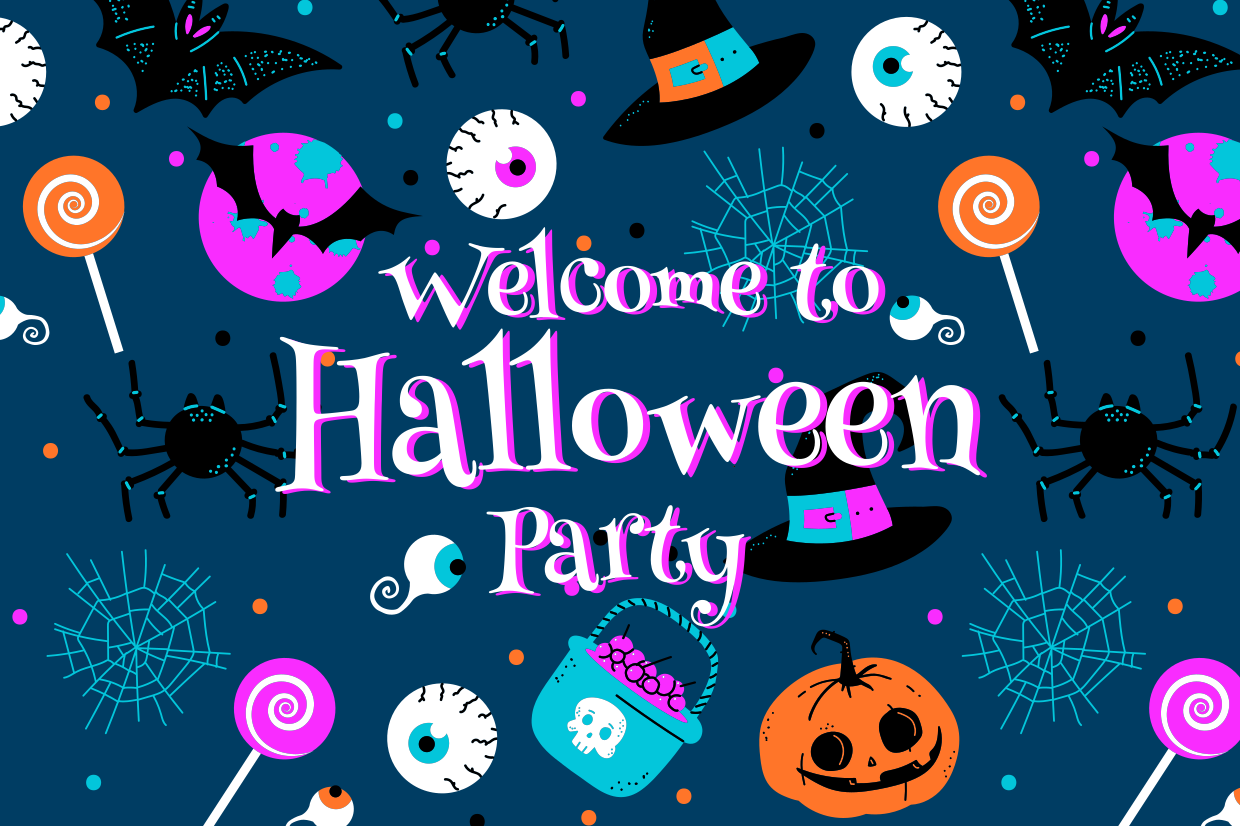 Colorful Welcome to the Halloween Party Sign Template | Square Signs
