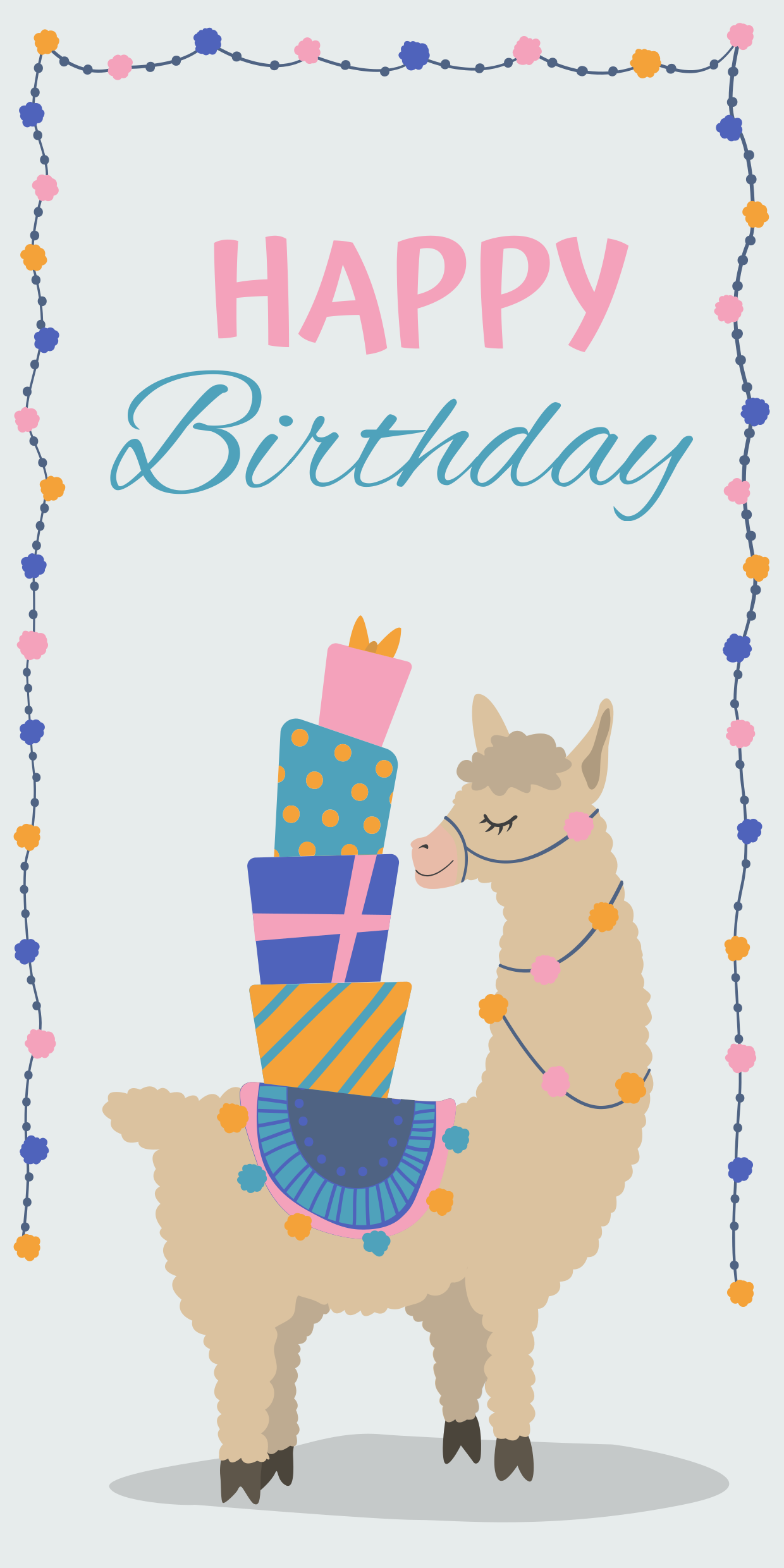 Llama With a Stack of Gifts Birthday Sign Template | Square Signs
