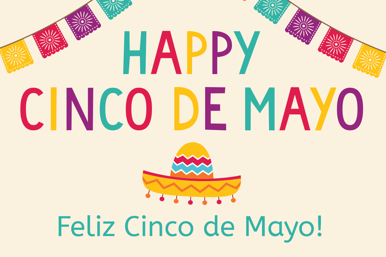 Sombrero and Party Flags Cinco De Mayo Sign Template | Square Signs