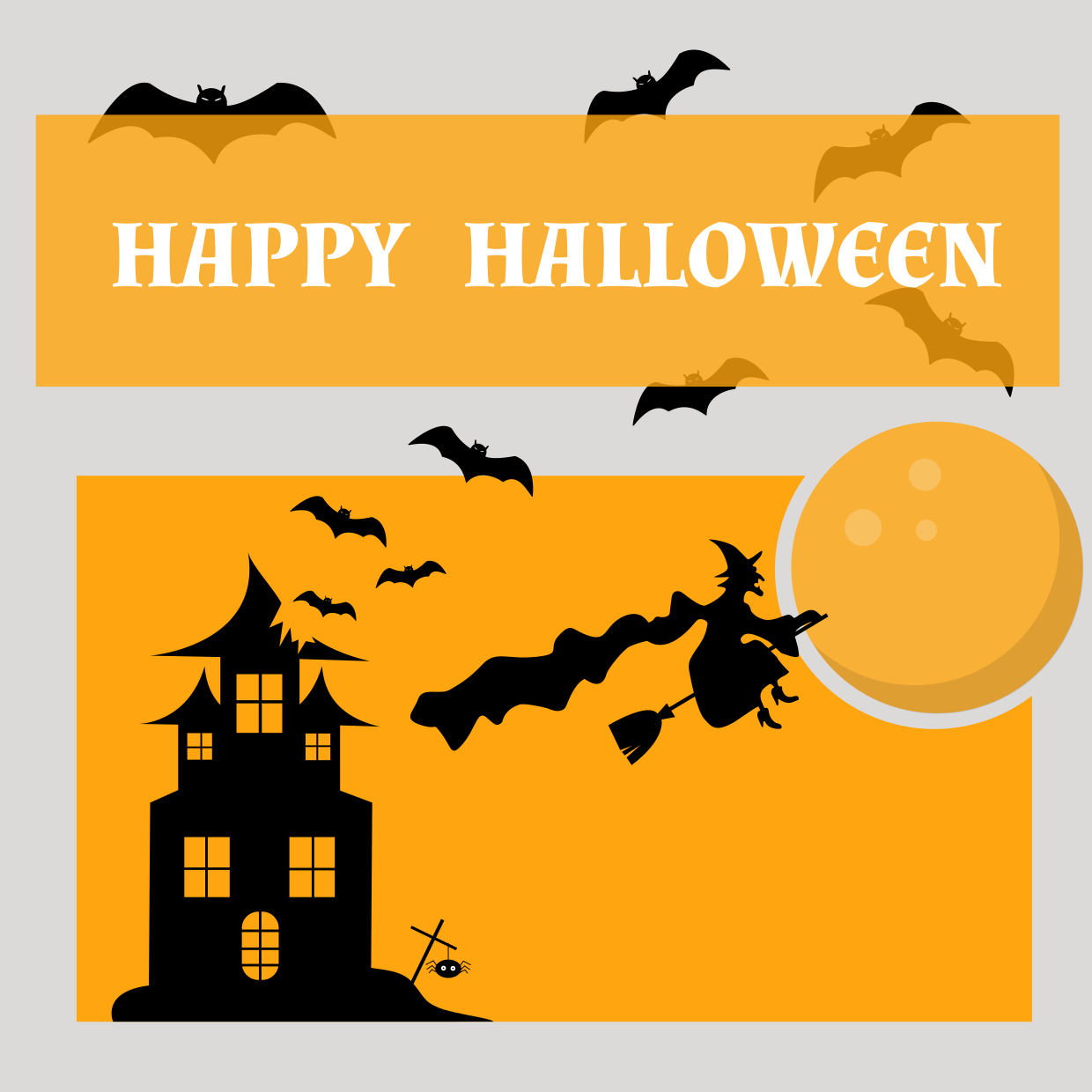 Orange-Themed Haunted House Halloween Sign Template | Square Signs