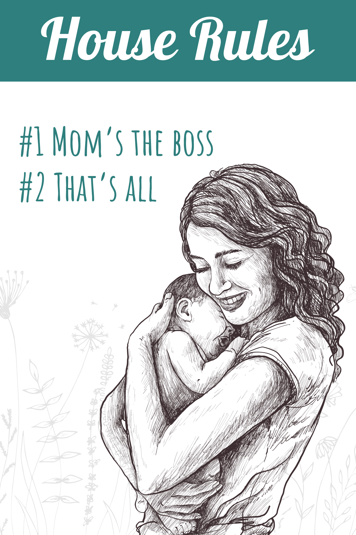 Mom and Baby Illustration With House Rules List Template | Square Signs