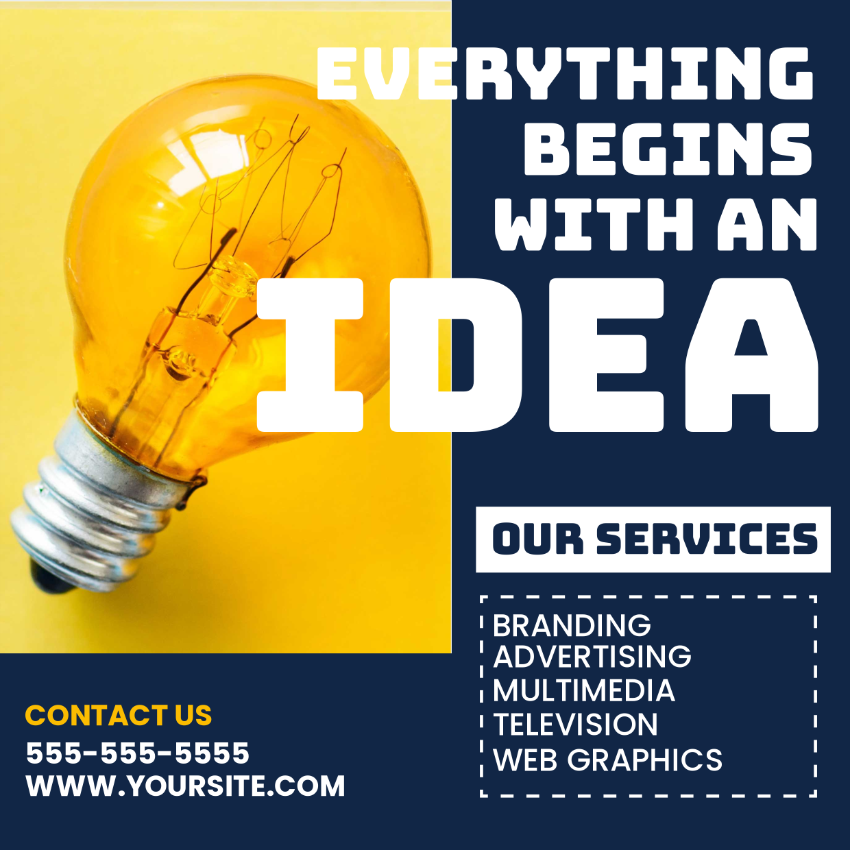 Big Yellow Light Bulb Branded Sign Template | Square Signs