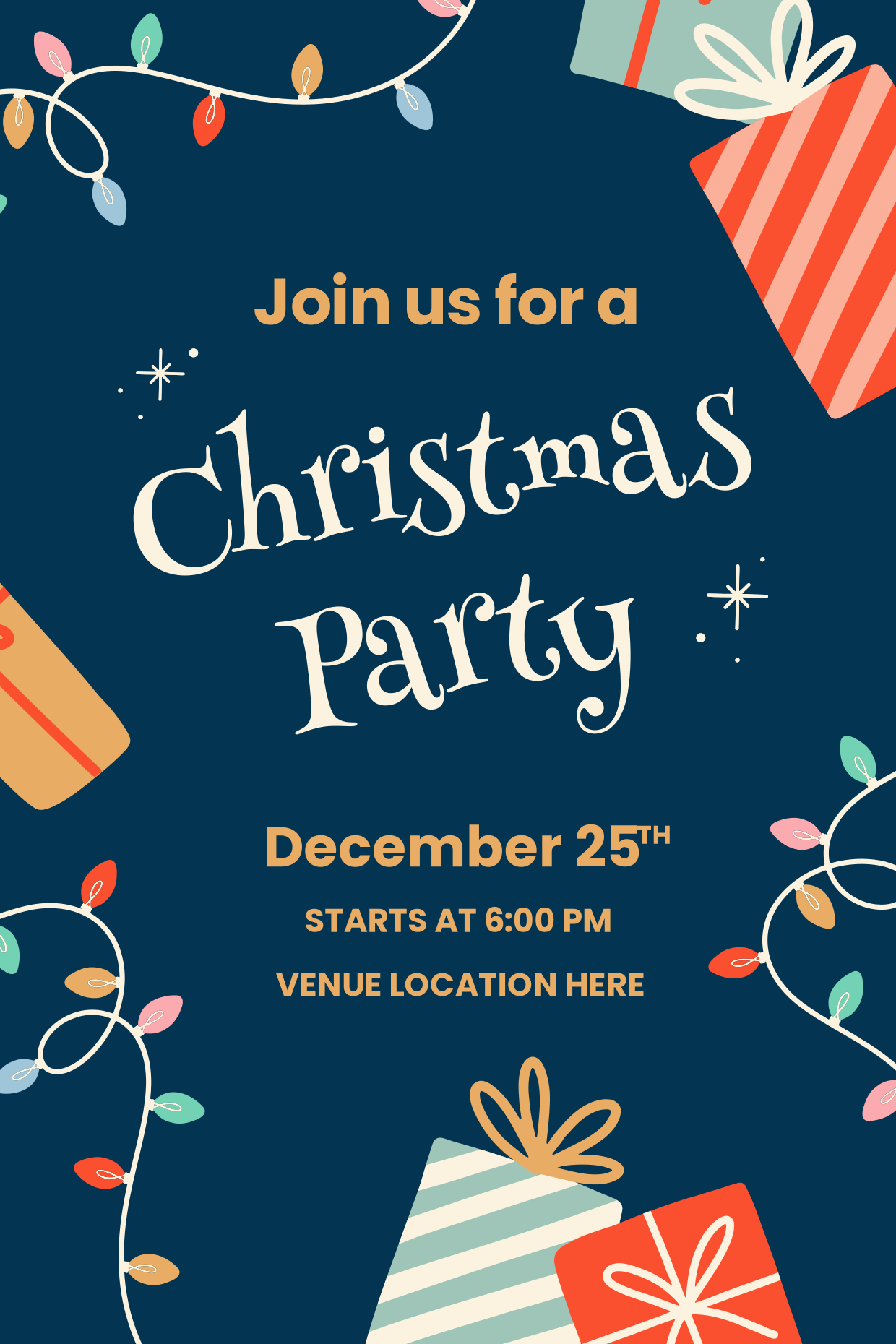 Gift Boxes and Christmas Lights Party Sign Template | Square Signs