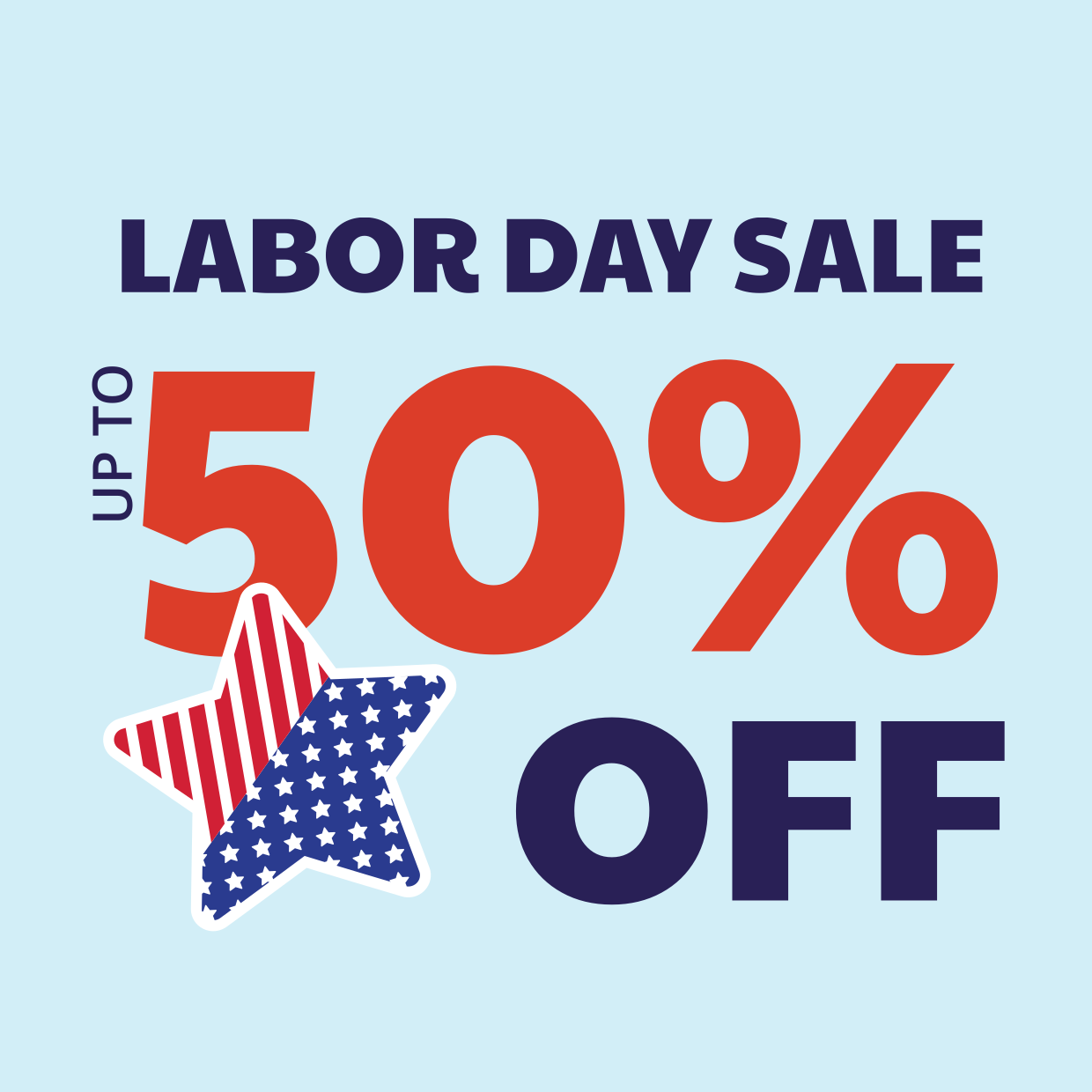 50% Off Labor Day Sale With American Flag Sign Template | Square Signs
