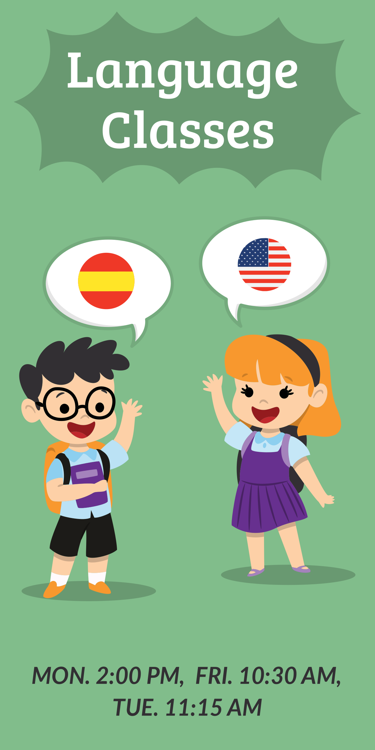 Two School Students Speaking Language Class Sign Template | Square Signs