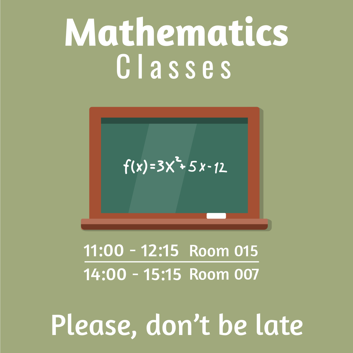 Math Classroom Green Chalk Board With a Text Sign Template | Square Signs