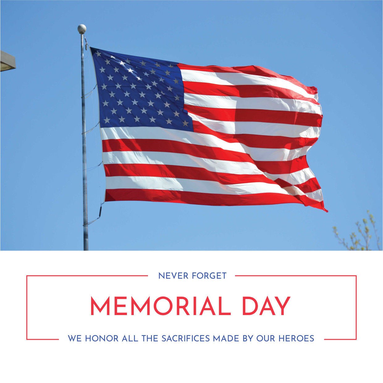 Waving US Flag Photo With Memorial Day Quote Sign Template | Square Signs