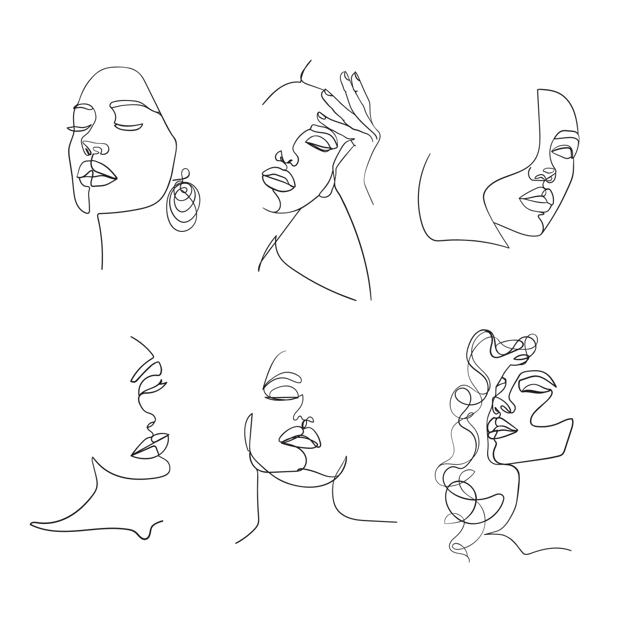 Face Line Art of Different Women Sign Template | Square Signs