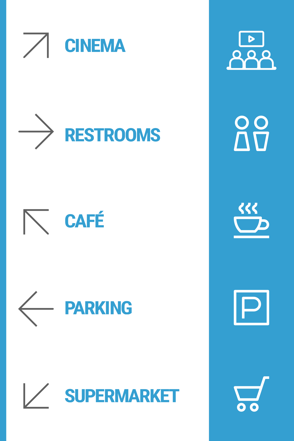 Directional Arrows With Area Names and Icons Sign Template | Square Signs