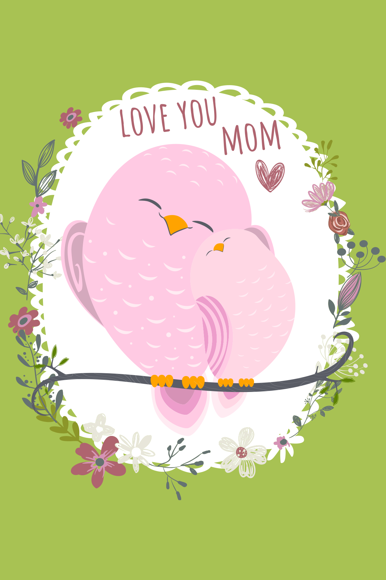 Cuddling Pink Birds Mother's Day Sign Template | Square Signs