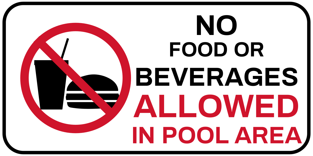 No Food Or Beverages Allowed In Pool Warning Sign Template | Square Signs