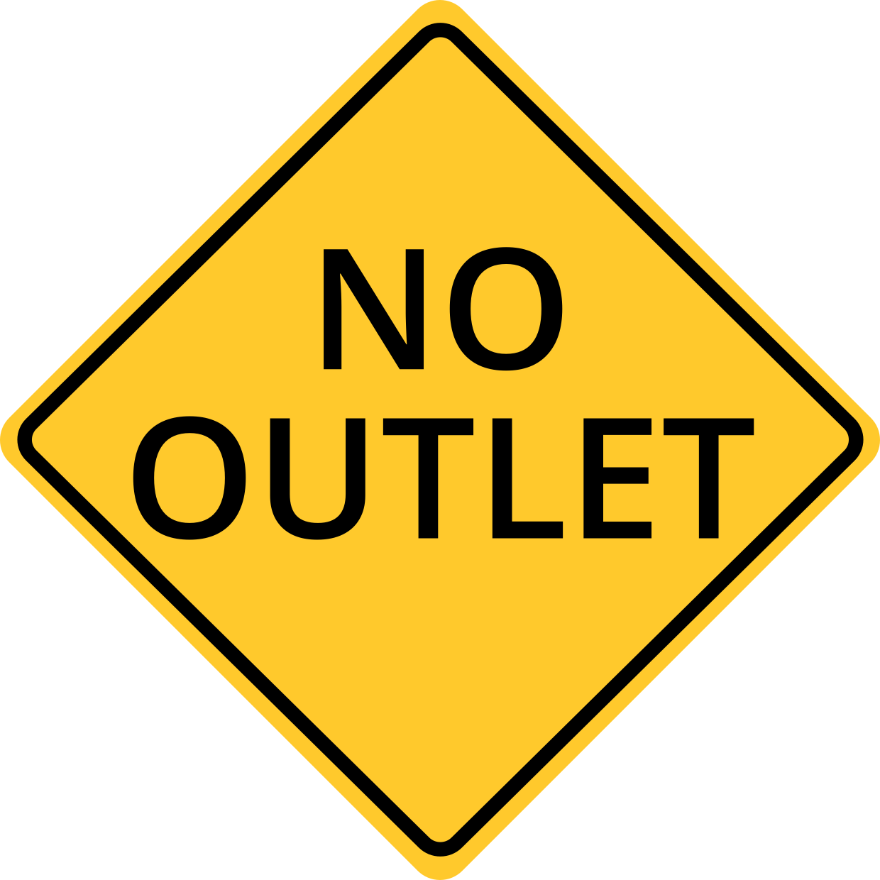 No Outlet Yellow Diamond Shaped Warning Sign Template | Square Signs