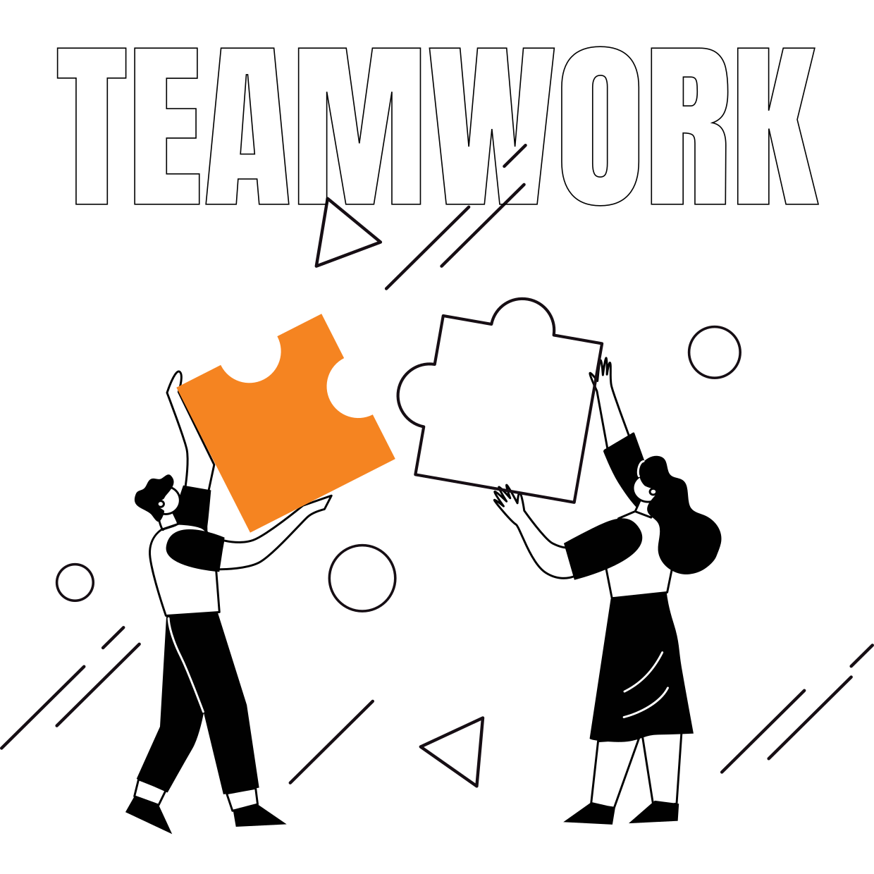 Team Members Solving Giant Jigsaw Puzzle Sign Template | Square Signs