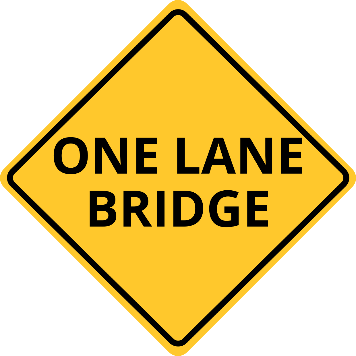 One Lane Bridge Yellow Diamond Warning Sign Template | Square Signs