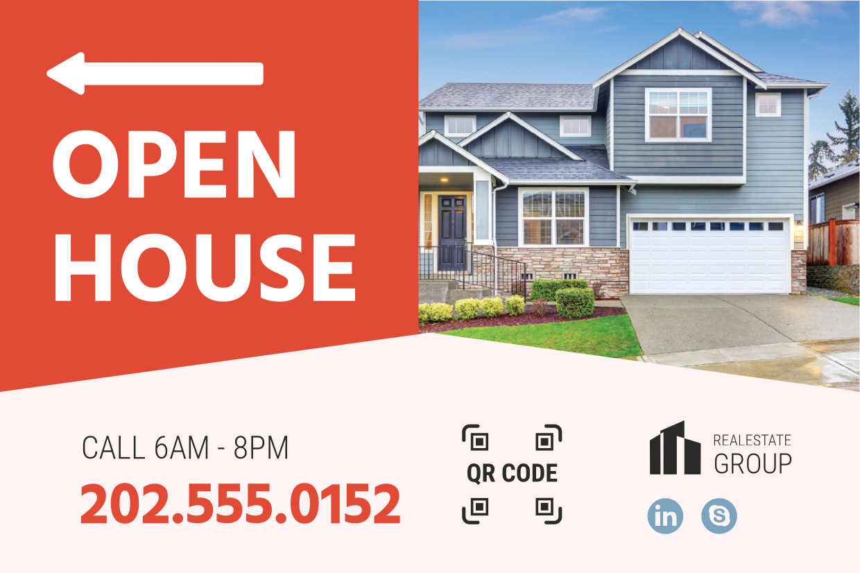 Open House Arrow and Photo Property Template | Square Signs
