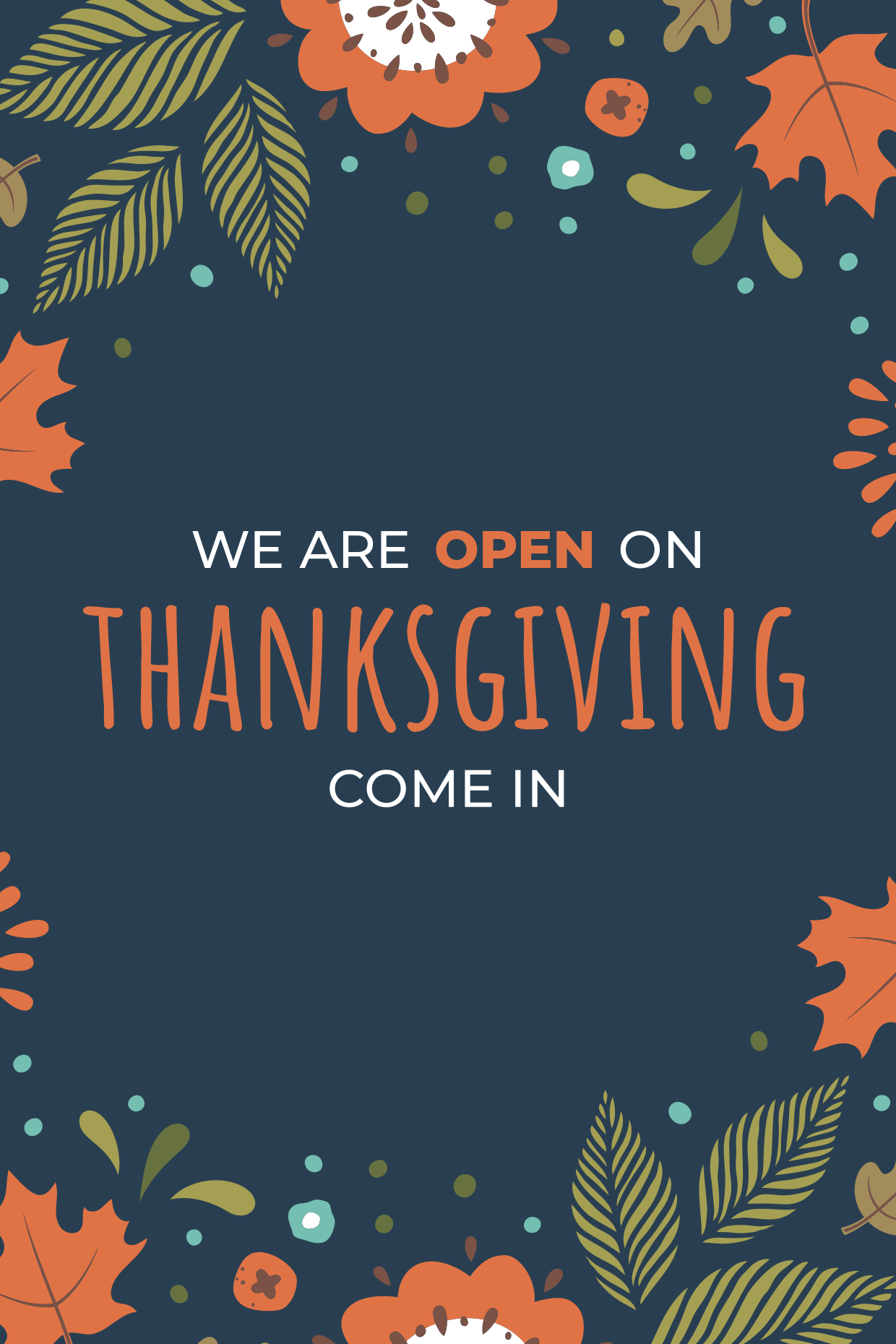 October Leaves on an Open On Thanksgiving Day Sign Template | Square Signs