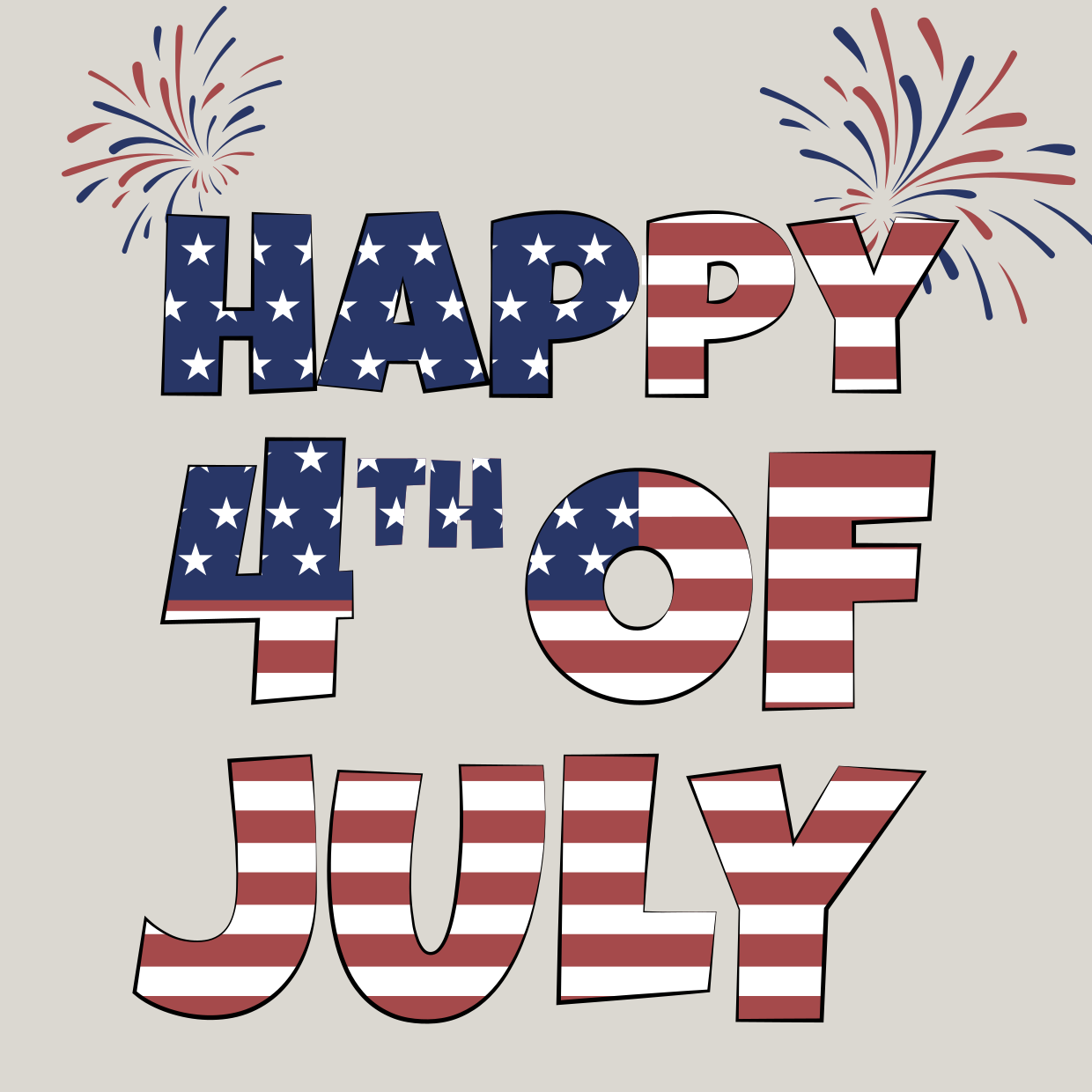 Cartoon Celebratory Note With Fireworks 4th of July Template | Square Signs