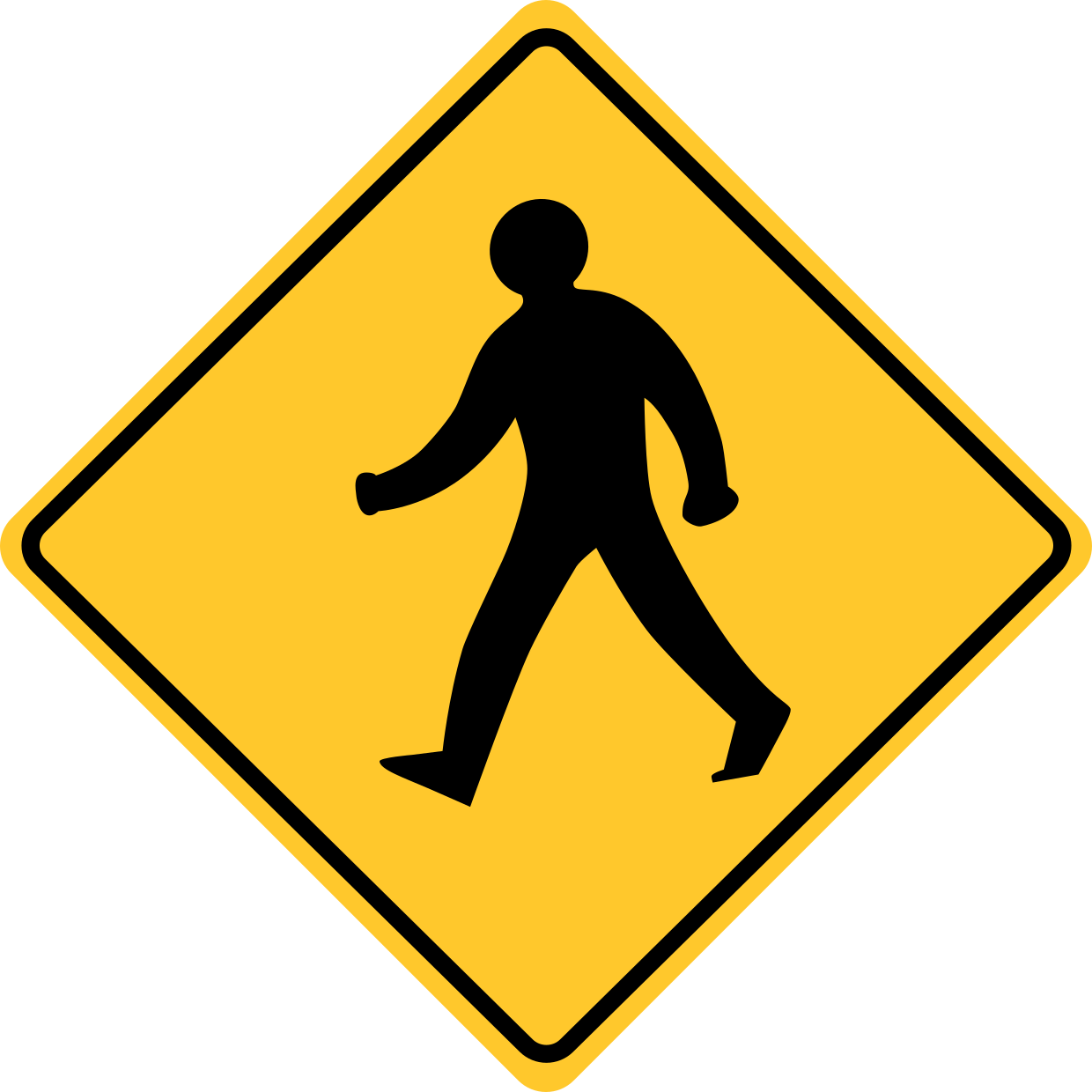 Pedestrian Crossing Symbol on Diamond Road Sign Template | Square Signs