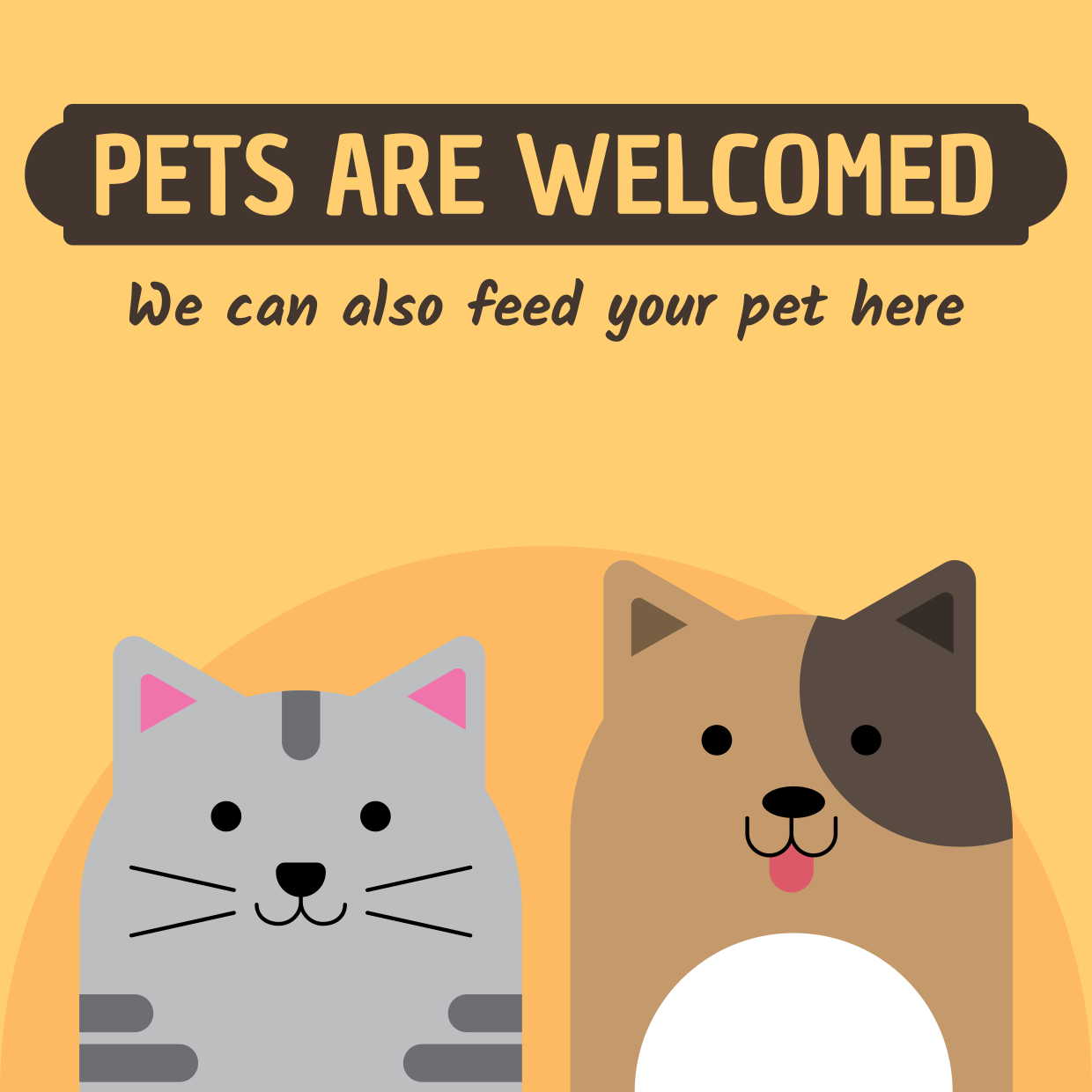 Pets Welcome Illustrated Brown Dog and Gray Cat Template | Square Signs
