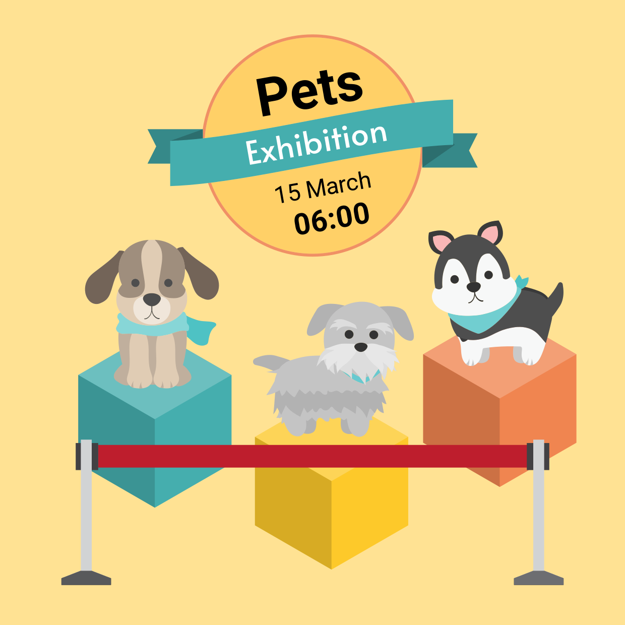 Colorful Pets Exhibition Announcement Sign Template | Square Signs