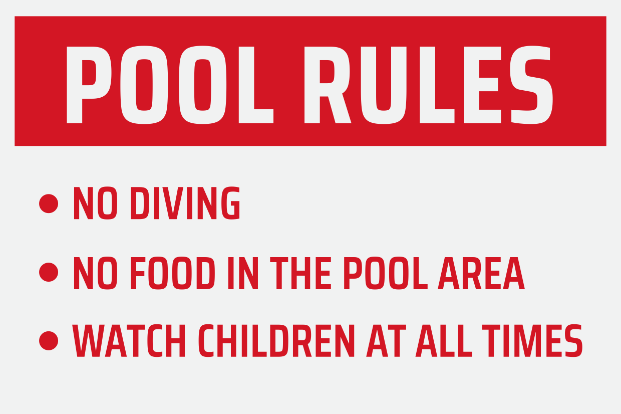 Pool Rules on Red and White Rectangle Sign Template | Square Signs