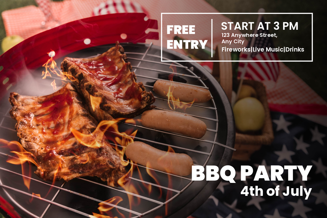 July 4th BBQ Party Invitation Sign Template | Square Signs