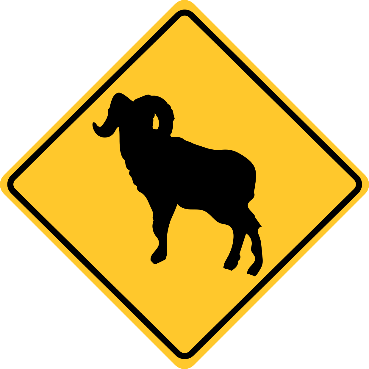 Bighorn Sheep or Ram Crossing Wildlife Traffic Sign Template | Square Signs