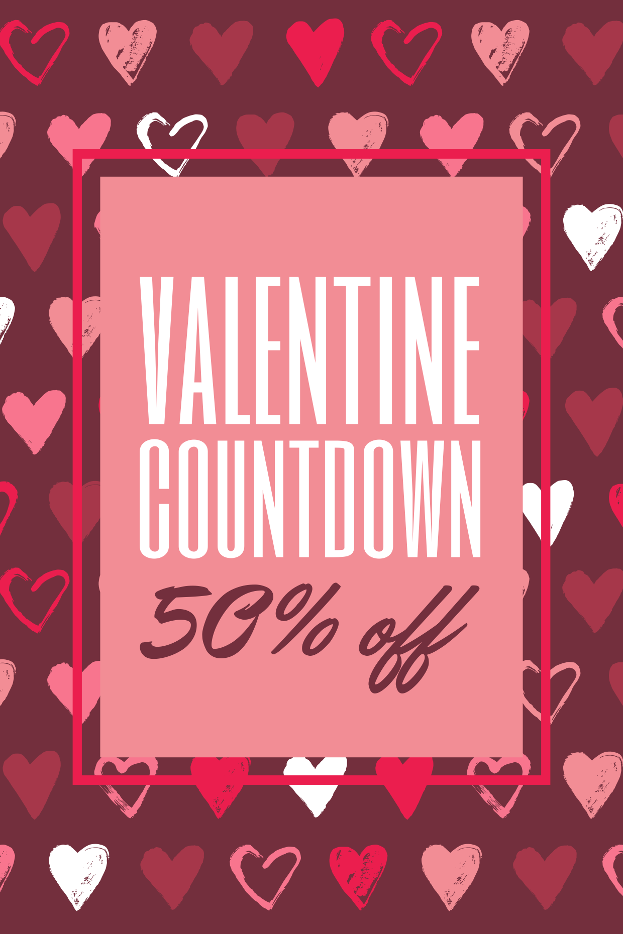 Heart-Patterned Burgundy Valentine's Day Sale Sign Template | Square Signs