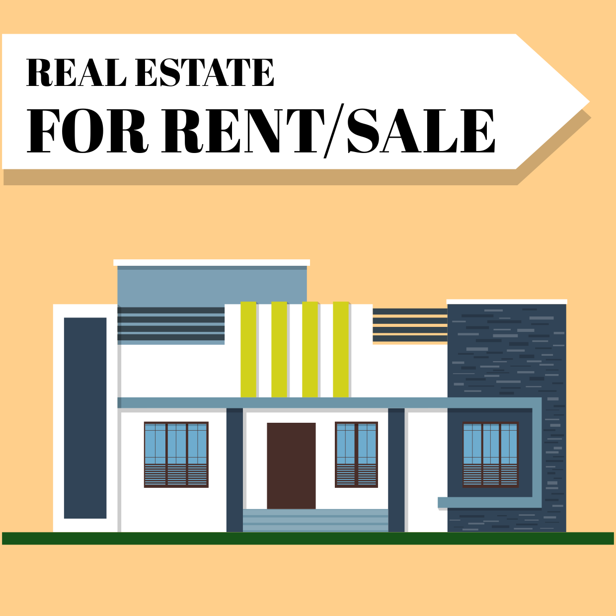 Modern House For Rent or Sale Illustrated Property Template | Square Signs