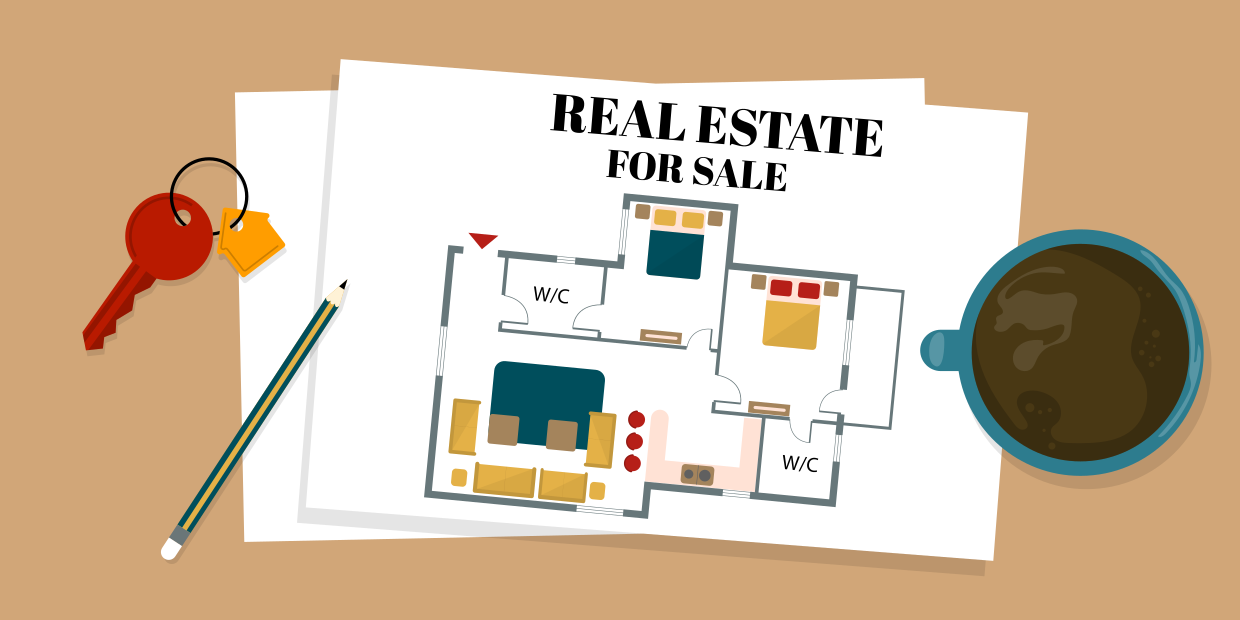 Keychain, Blueprint and Pencil for Real Estate Template | Square Signs