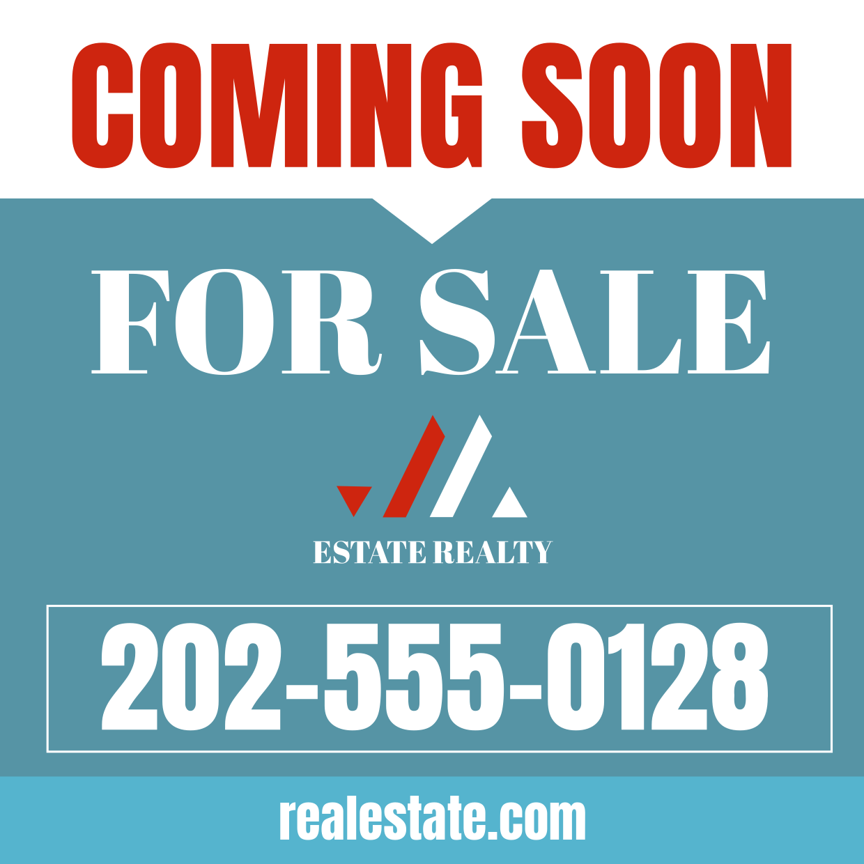 Teal, Red and White Coming Soon Real Estate Template | Square Signs