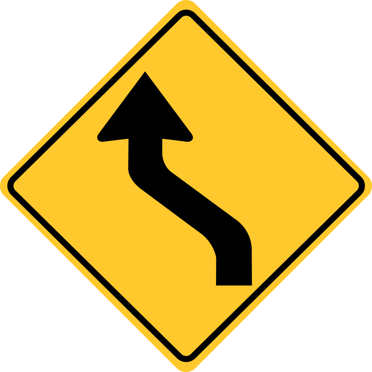 Reverse Left Curve Arrow Symbol Traffic Warning Template | Square Signs