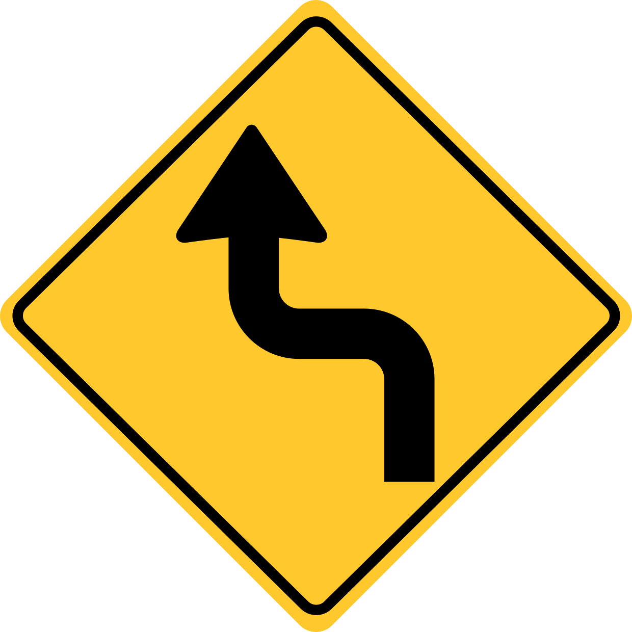 Reverse Turn Left Arrow Yellow Traffic Sign Template | Square Signs