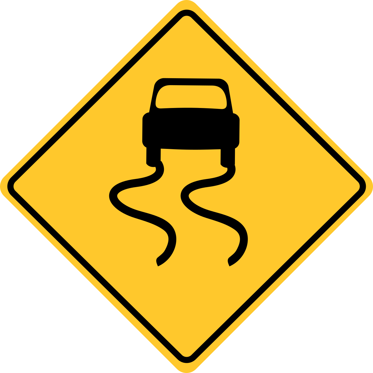 Slippery Road Car Symbol Yellow Traffic Sign Template | Square Signs