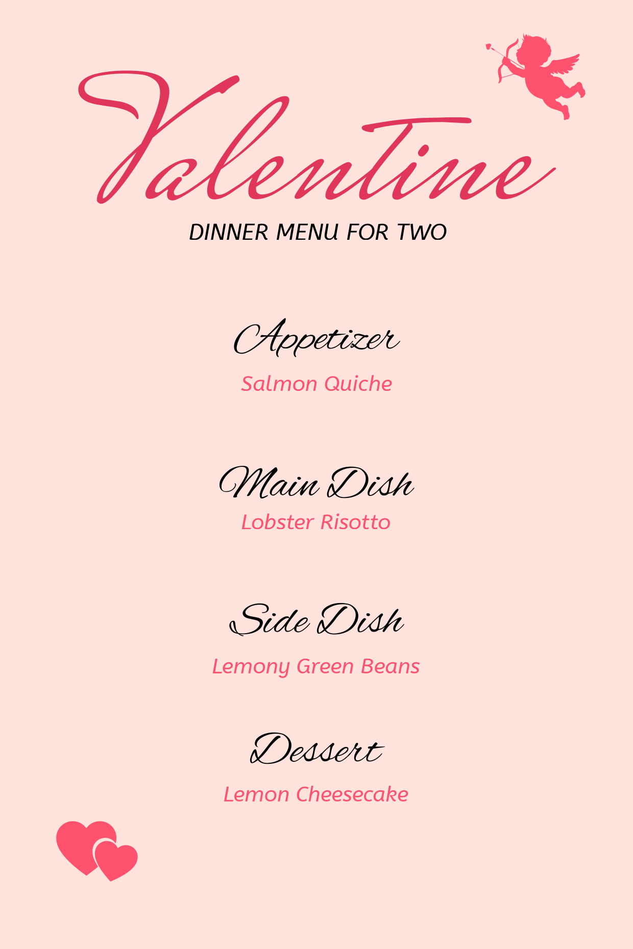 Valentine Restaurant Menu