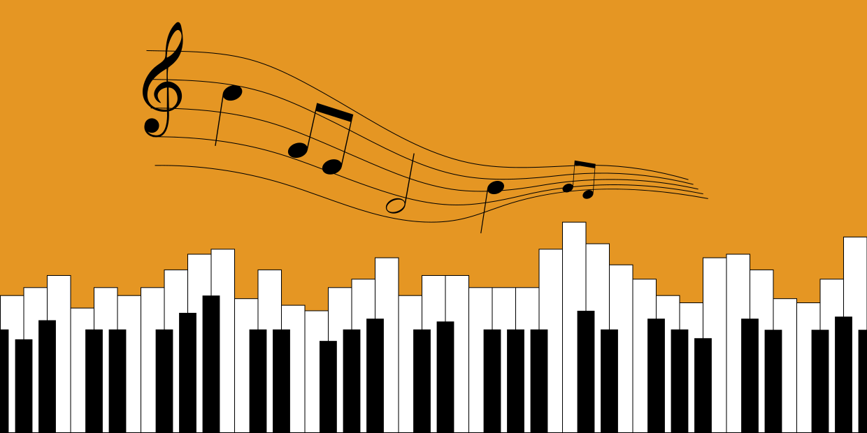 Piano and Musical Notes Orange Background Sign Template | Square Signs