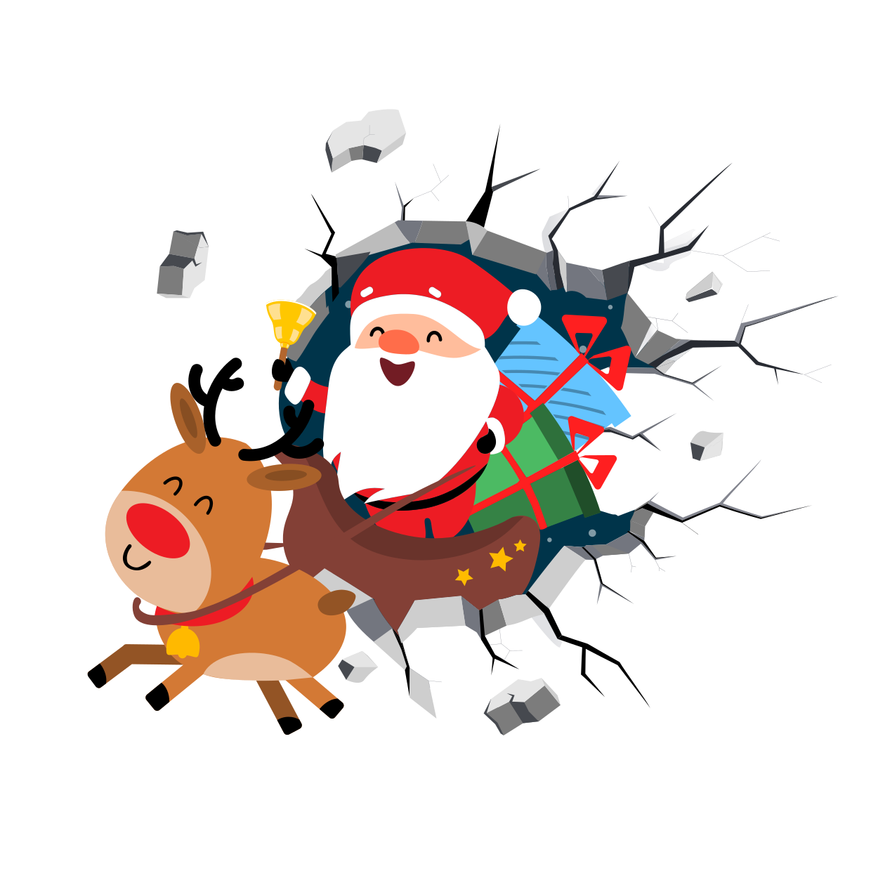 Santa and Rudolph Delivering Gifts Decorative Sign Template | Square Signs